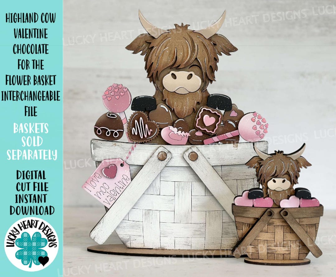 Highland Cow Valentine Chocolate for the Flower Basket Interchangeable ...