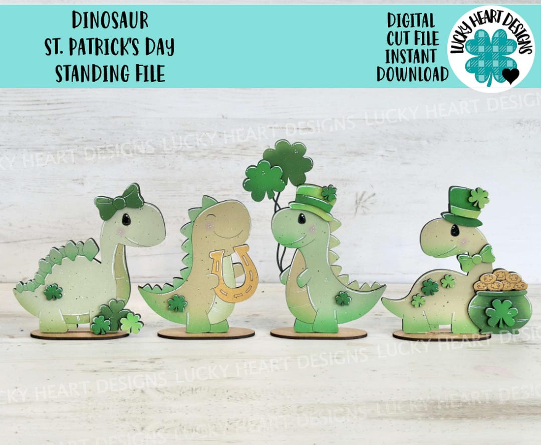 Dinosaur St. Patrick's Day Standing File SVG TINY, Lucky, Clover ...