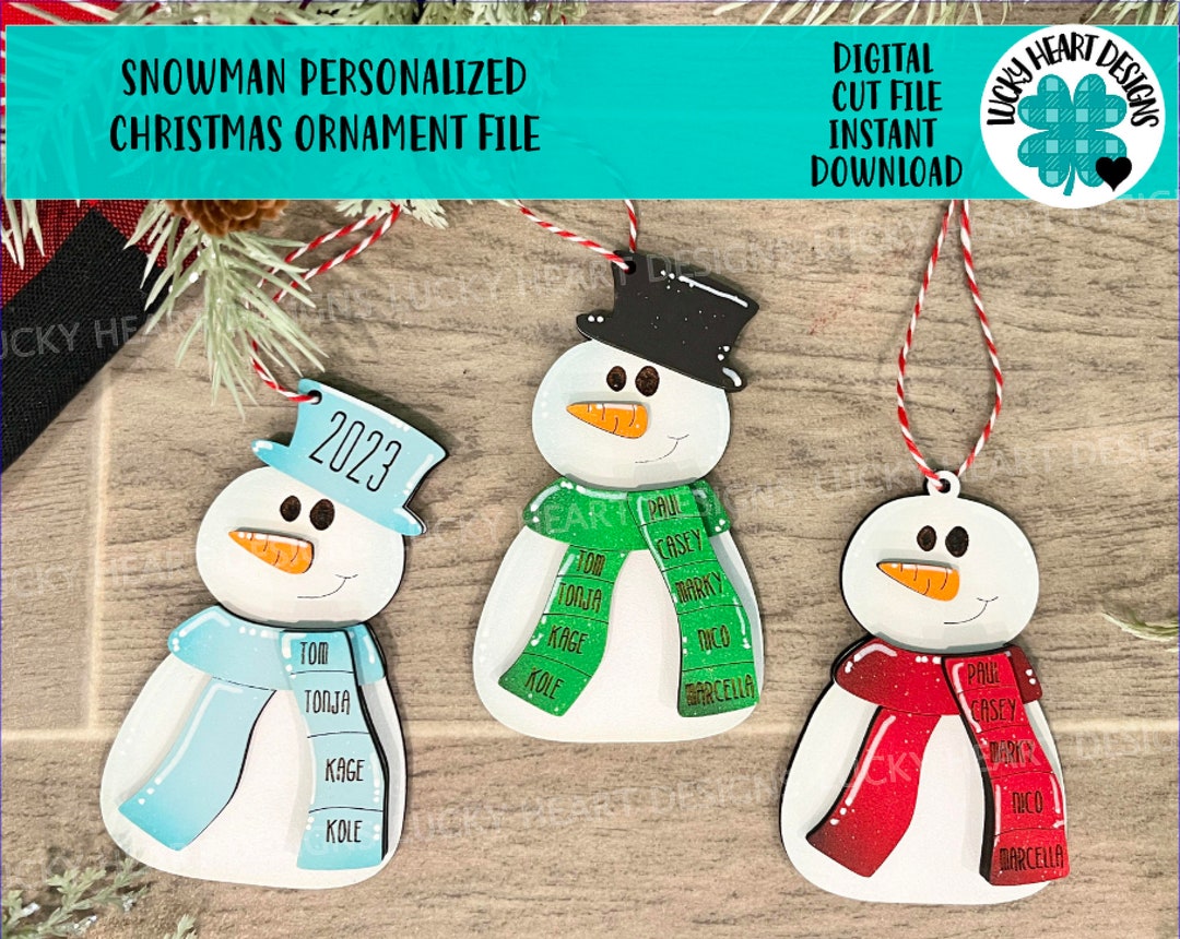 Snowman Family Personalized Christmas Ornament File SVG, Glowforge ...