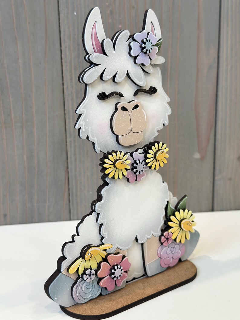 Spring Floral Llama Standing File SVG, Glowforge Laser, Flower, Daisy ...