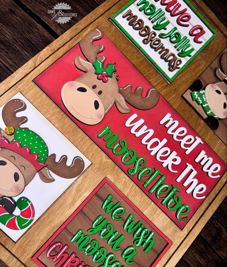 Moose Christmas Interchangeable Leaning Sign File SVG, Glowforge Santa ...
