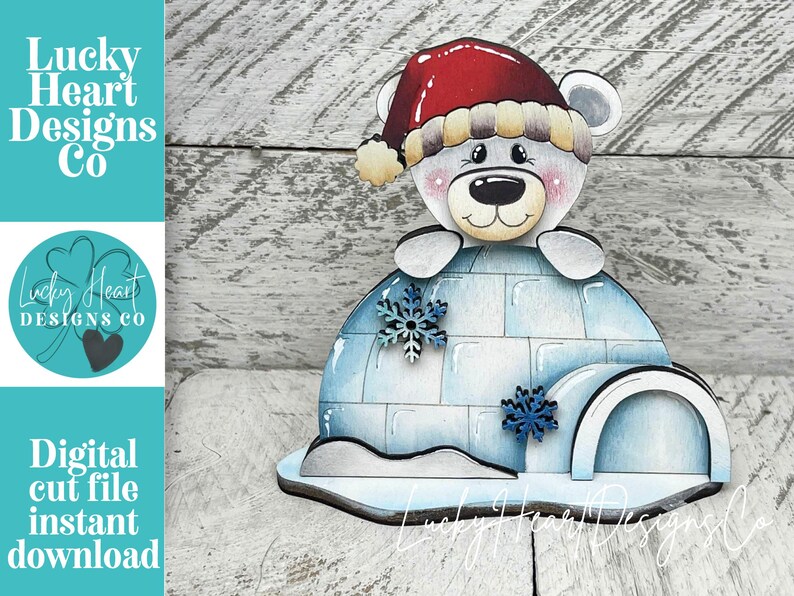 Bear Igloo Winter Standing Sign File SVG, Snowflake, Snowman, Mantle ...