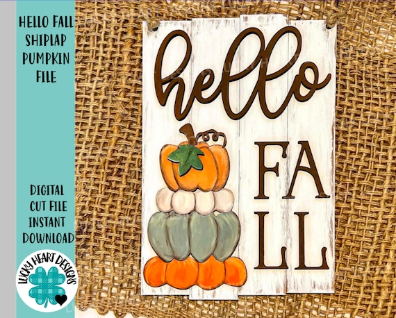 Hello Fall Shiplap Pumpkin Sign File SVG Glowforge - Etsy