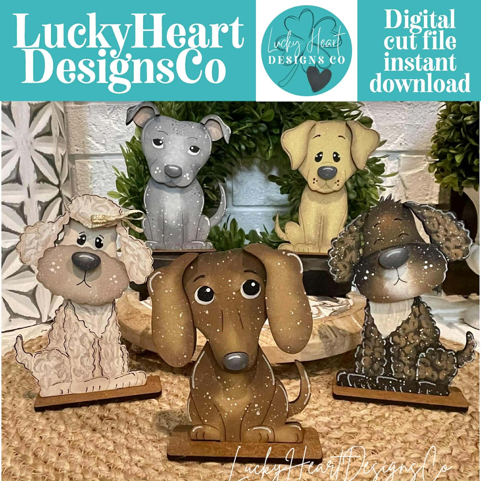 Dog Two Puppy Standing Set File SVG, Pitbull, Poodle, Lab, Golden ...