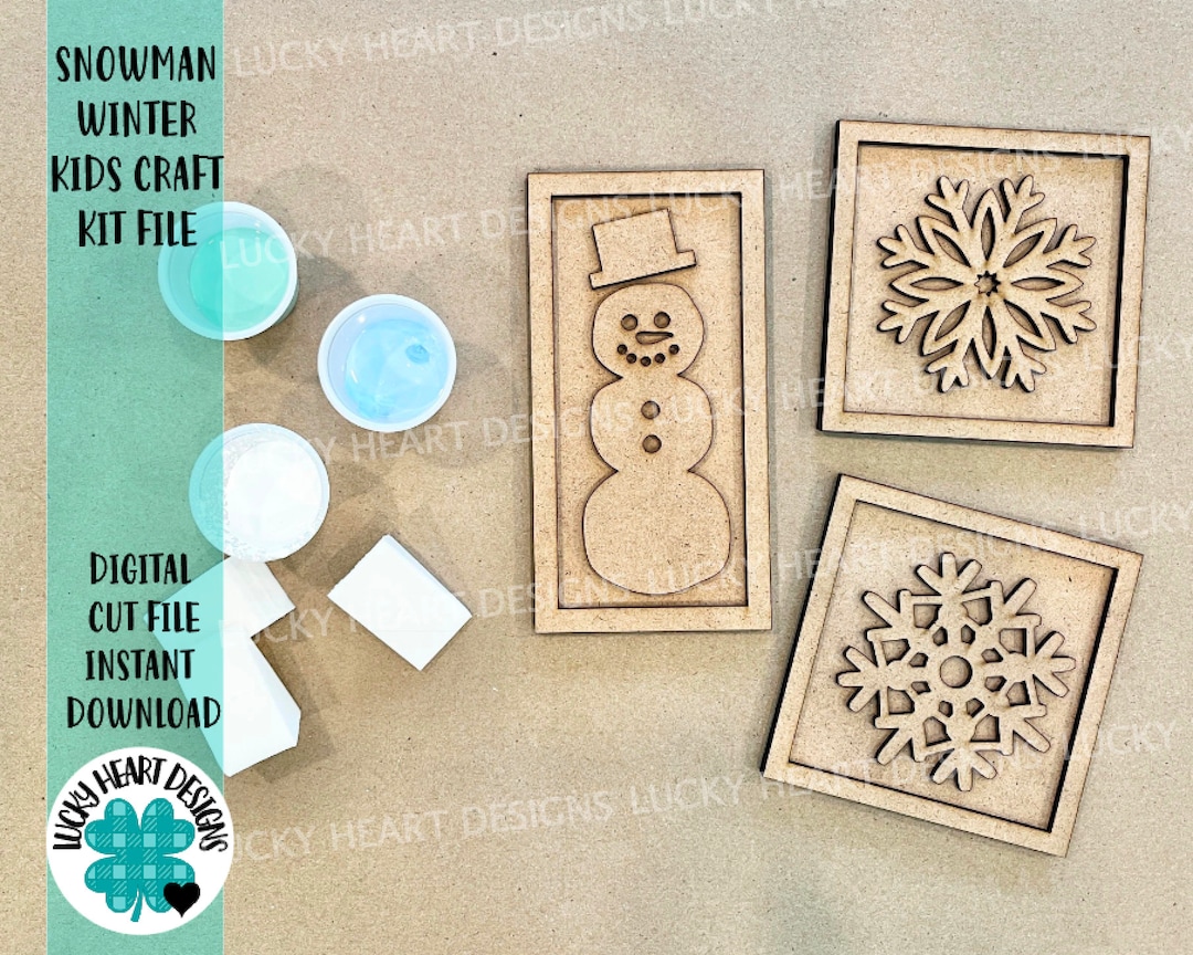 Winter Snowman Kids Craft Kit File SVG, Glowforge, Luckyheartdesignsco ...