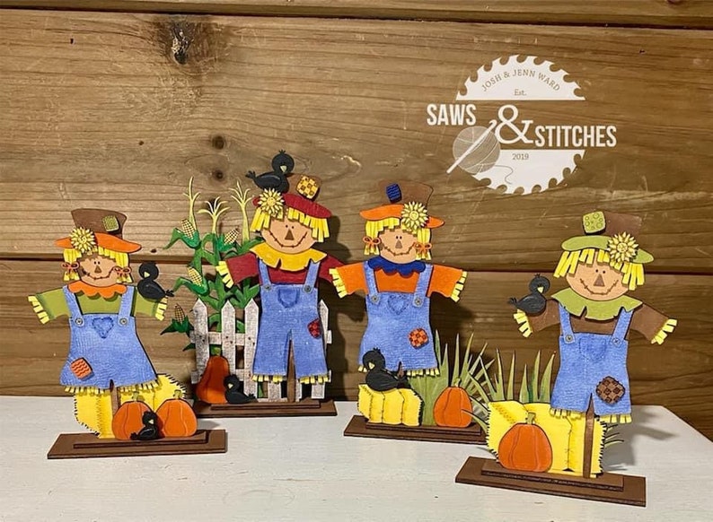 Standing Scarecrow Family Fall File SVG Glowforge Tiered | Etsy