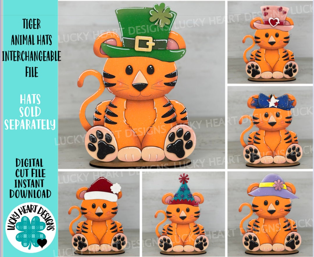 Tiger Animal Hats Interchangeable MINI File SVG, Seasonal Leaning Sign ...