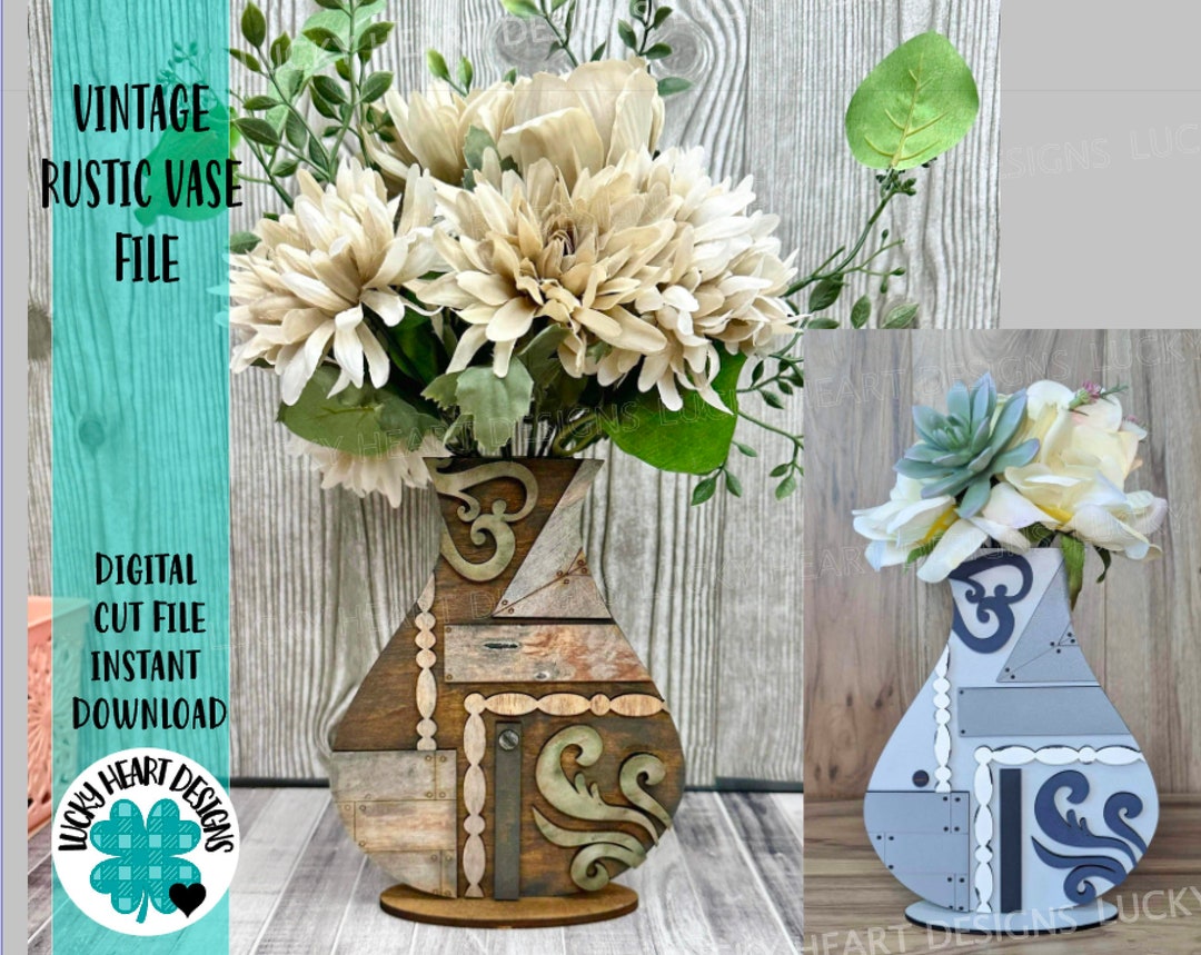 Vintage Rustic Vase File SVG, Glowforge Farmhouse Floral ...