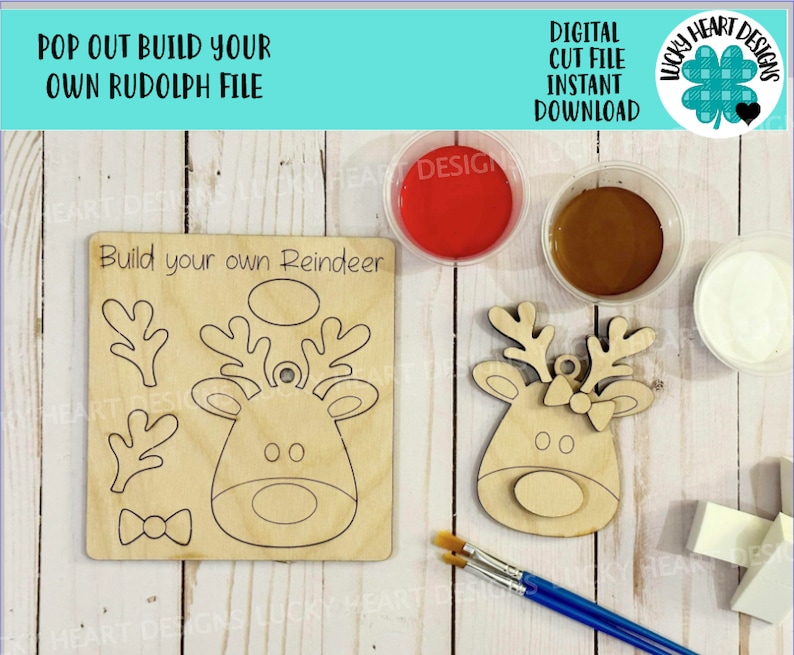 Pop Out Build Your Own Rudolph Craft Kit File SVG, Reindeer, Christmas ...