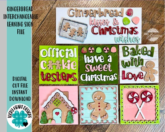 Gingerbread Interchangeable Leaning Sign File SVG Glowforge - Etsy