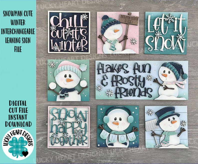 Snowman Cute Winter Interchangeable Leaning Sign File SVG, Glowforge ...