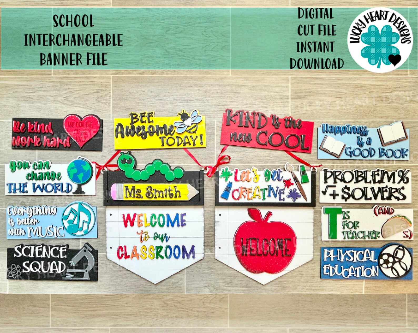 School Interchangeable Banner File SVG, Glowforge, Luckyheartdesignsco ...