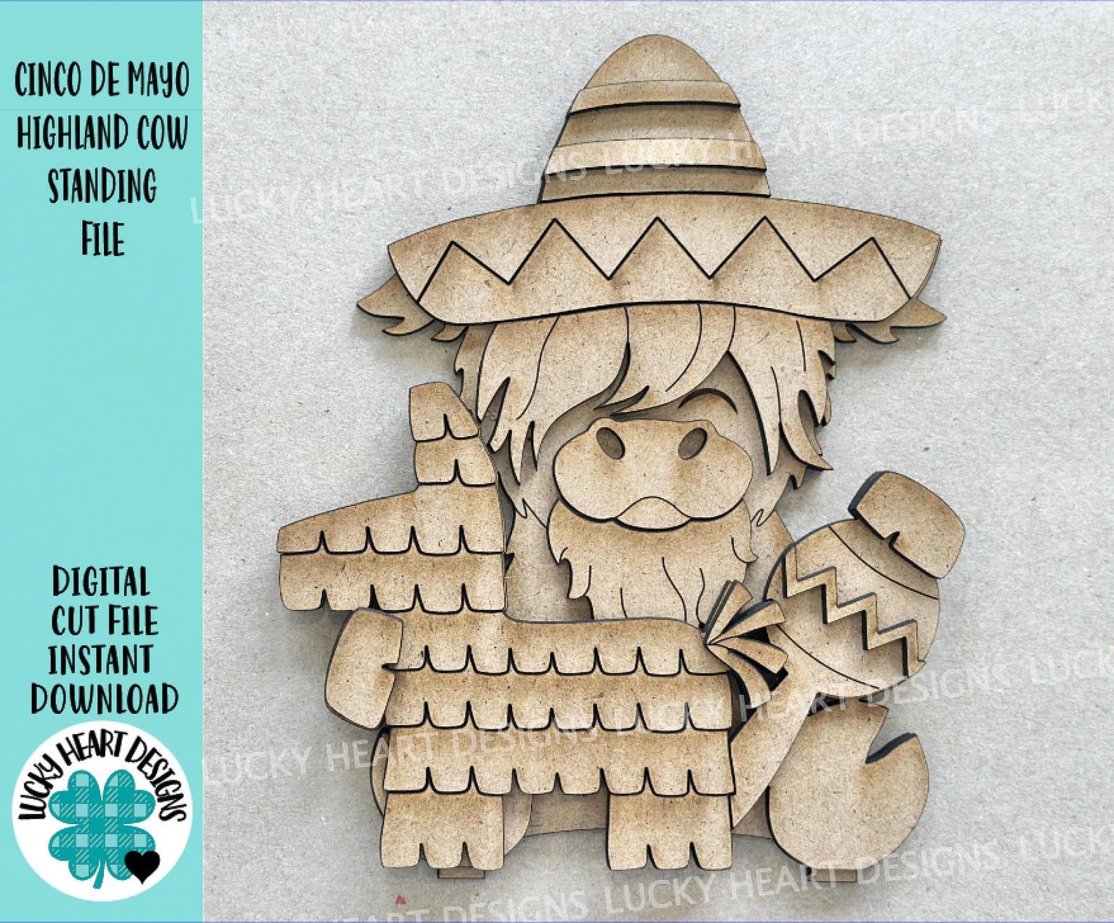 Cinco De Mayo Highland Cow Standing File SVG, Glowforge, Fiesta, Piñata ...
