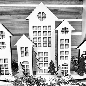 Christmas Farmhouse Tall Houses Village File SVG, Glowforge ...