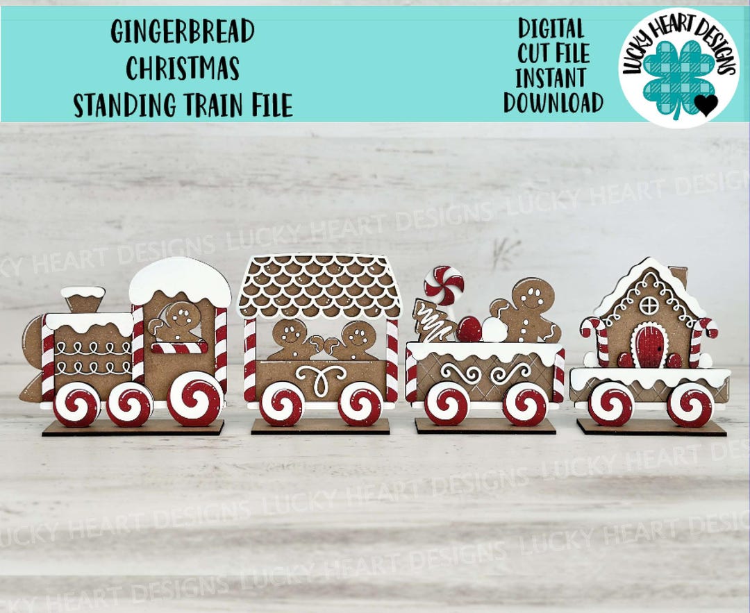 Gingerbread Christmas Standing Train File SVG, Santa, Rudolph, Holiday ...