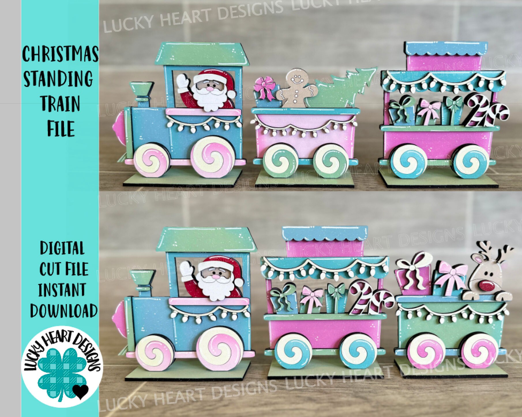 Christmas Standing Train File SVG, Santa, Rudolph, Gingerbread ...