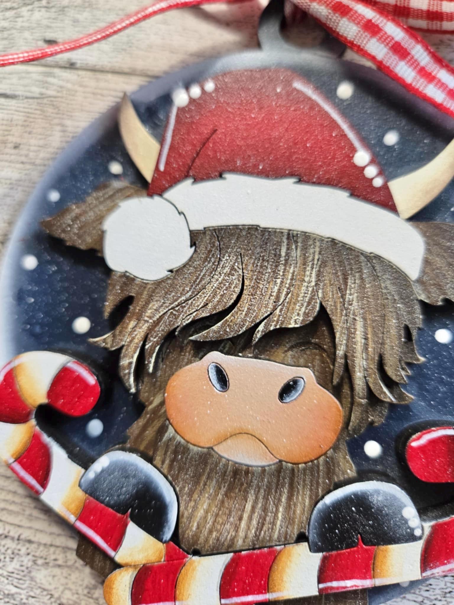 Highland Christmas Hat Candy Cane Ornament File SVG, Glowforge, Cow ...