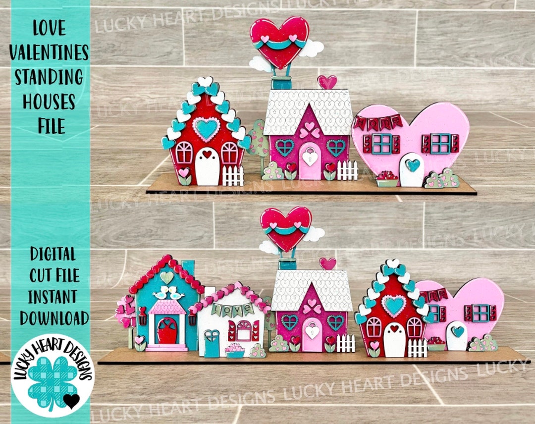 Love Valentine's Day Standing Houses File SVG, Tiered Tray Decor ...