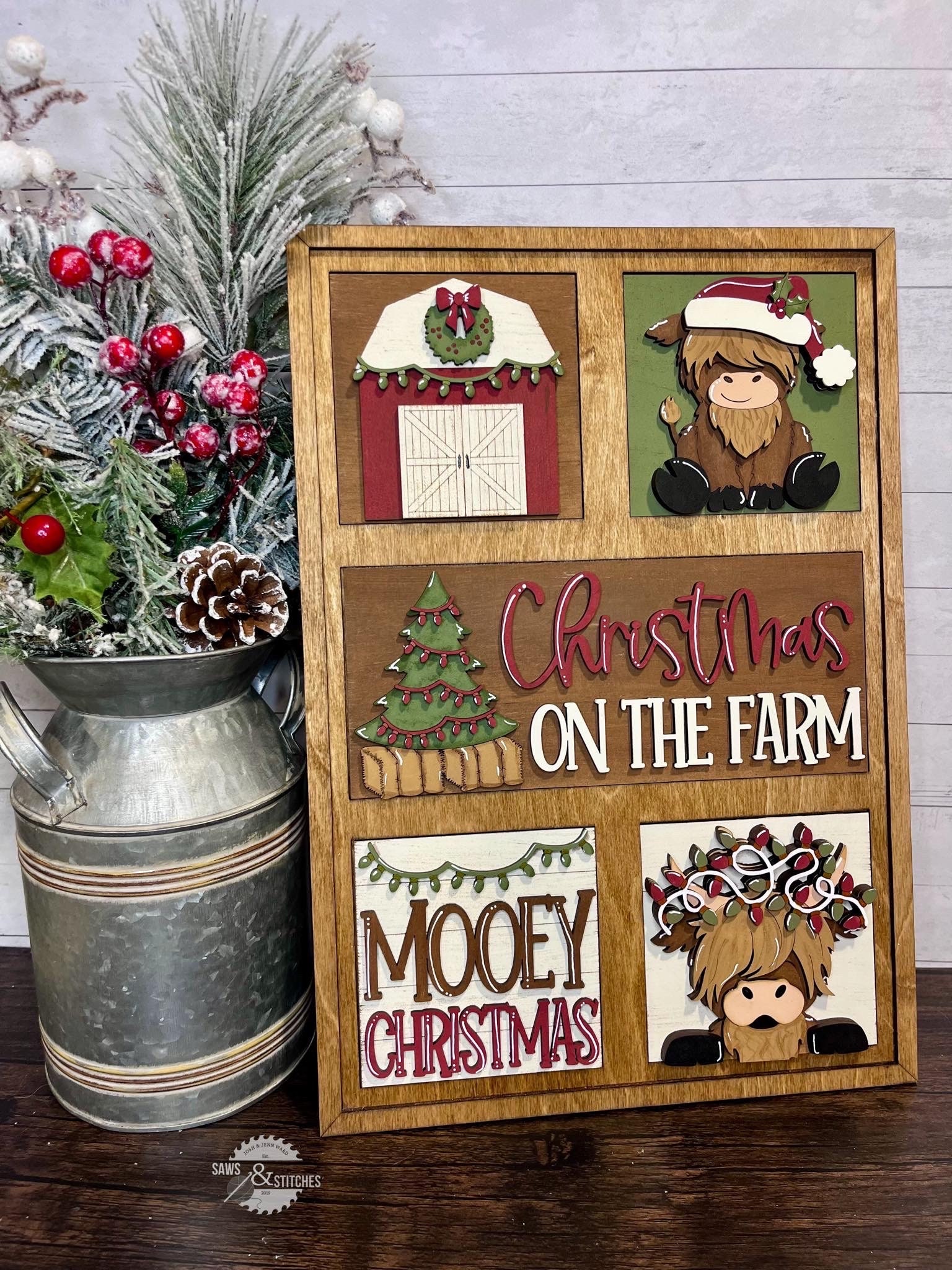 Highland Christmas Interchangeable Leaning Sign File SVG, Cow Farm Tree ...