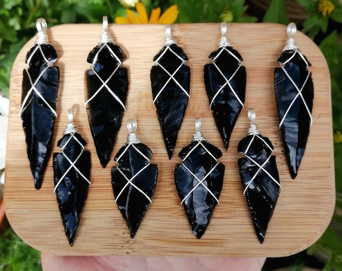 Black Obsidian Necklace, Raw Natural Crystal, Copper Wire Wrapped ...