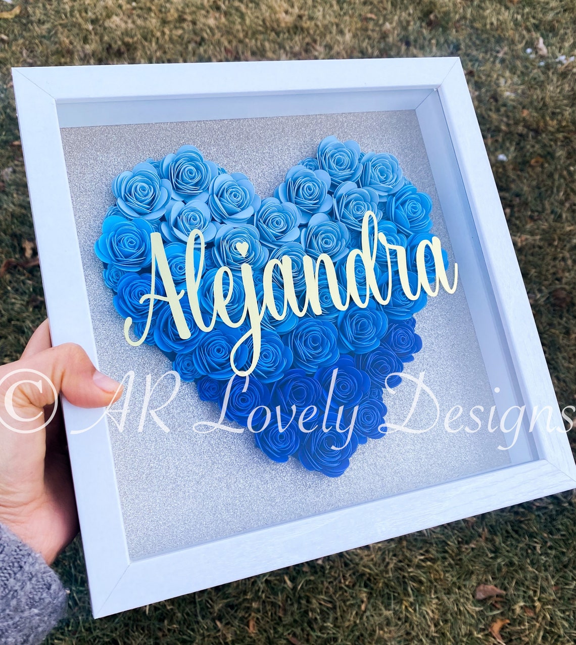 Shades of Blue Floral Heart Shaped Shadow Box. Valentines Day Shadow ...