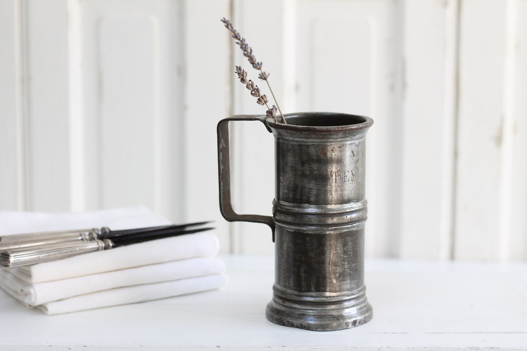 Antique French Early Tin Measuring Stein for a Demi Litre, Pewter ...