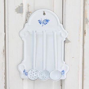 Vintage Little White Enamel Kitchen Spoon Rack for Children, Mini Wall ...