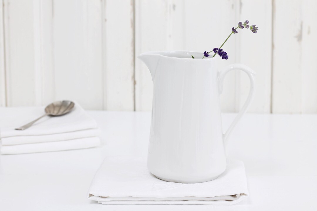 Vintage French Medium Size White Porcelain Water Pitcher or Large ...