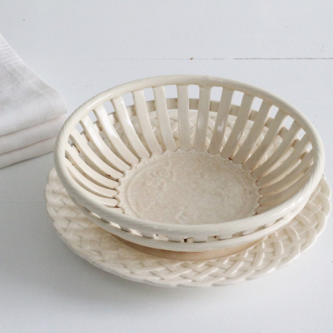 Antique Ironstone Creamware Chestnut Basket With Matching - Etsy