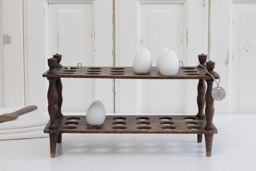 Antique French Two Tier Wooden Egg Rack for 36 Eggs, Primitive Handmade ...