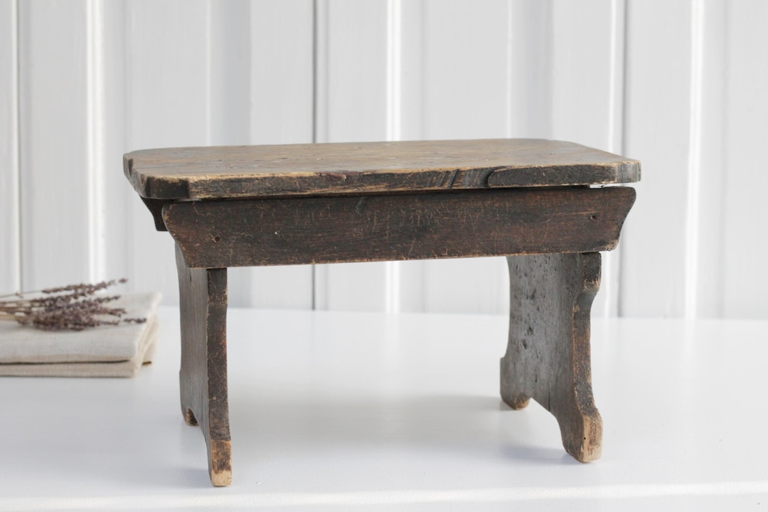 Antique French Handmade Wooden Footstool, Small Farm Stool, Rustic Foot ...