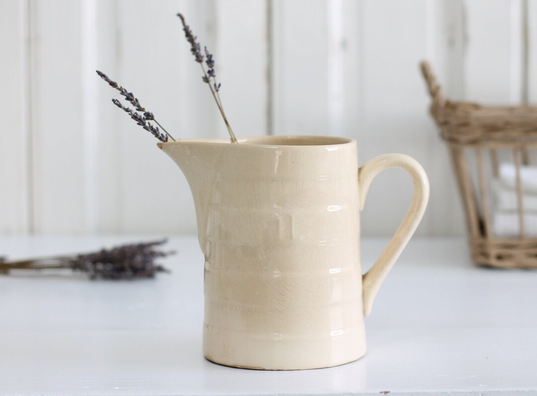 Vintage Banded Cream White Ironstone Measuring Jug for 1L, Ribbed ...