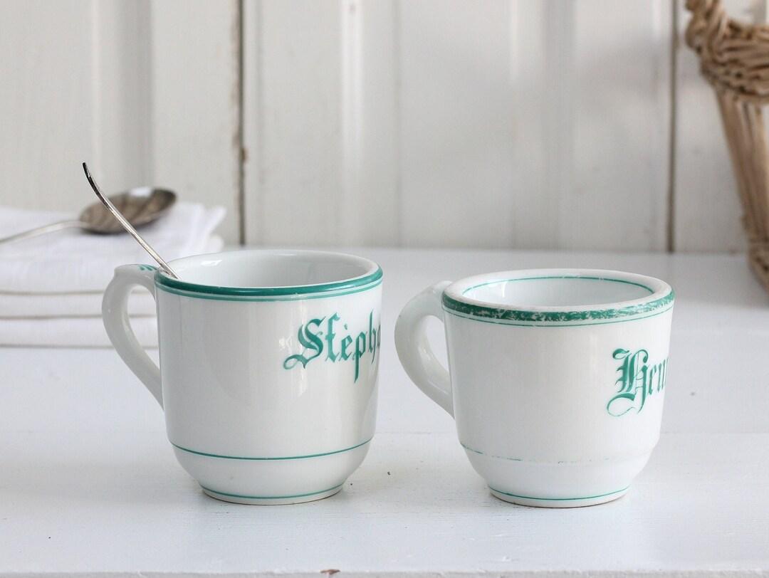 Antique French Heavy White Porcelain Cup With Teal Green Details ...