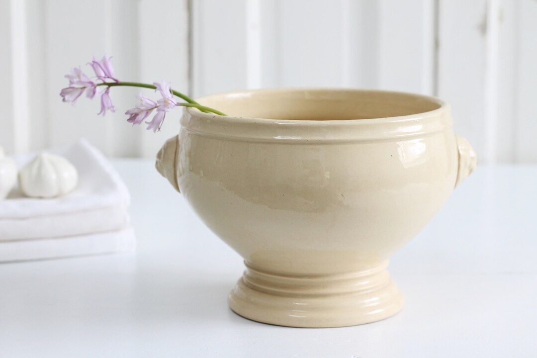 Vintage Belgian Ironstone Footed Bowl W Lion Heads, Beige Ceramic ...