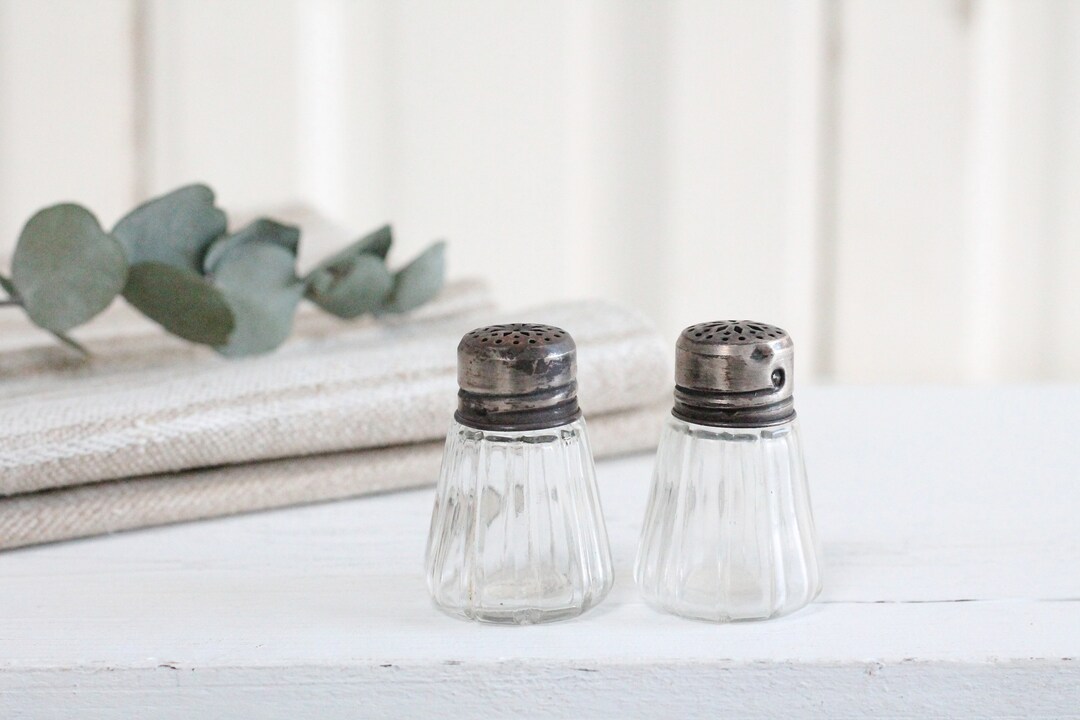 Vintage Tiny Glass Salt and Pepper Shakers With Metal Cap, Salt Caster ...