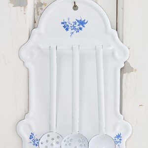 Vintage Little White Enamel Kitchen Spoon Rack for Children, Mini Wall ...