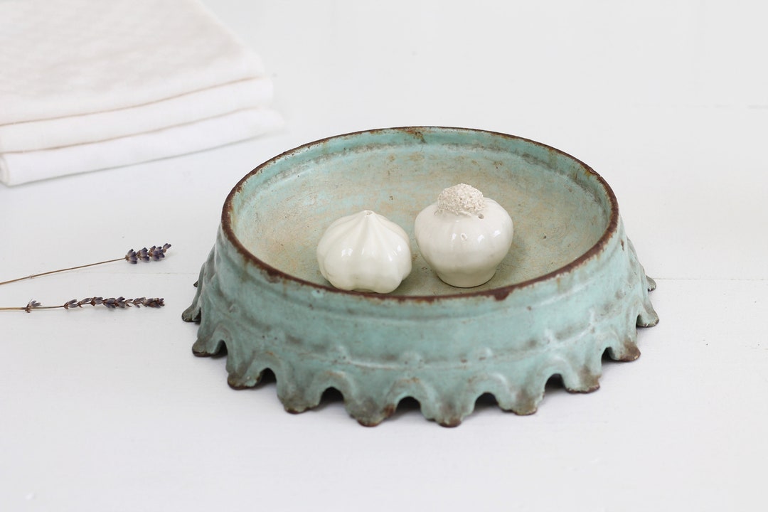 Antique French Round Faded Aqua Green Bistro Spittoon, Cast Iron ...