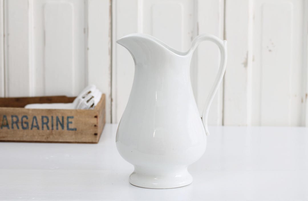 Antique White Ironstone Water Pitcher Boch La Louviere Belgium, Old ...