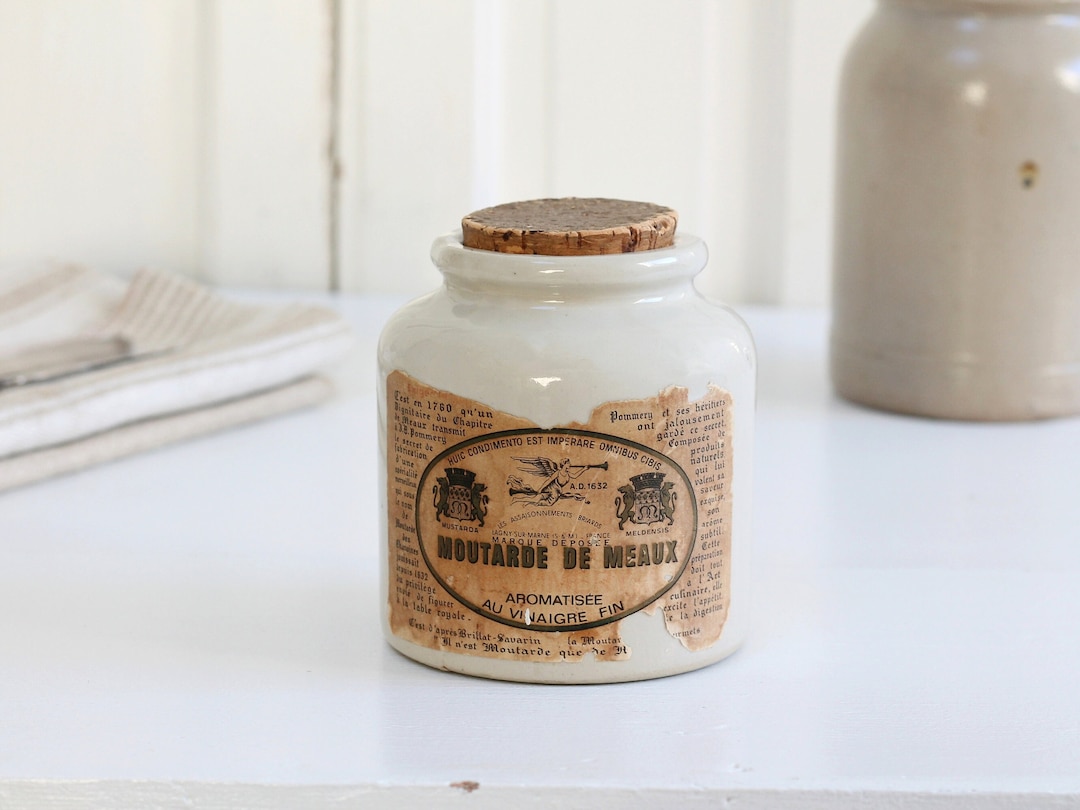 Vintage French Glazed Stoneware Lab Lagny Mustard Crock W Original ...