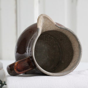 Vintage French Brown Stoneware Syrup Jug, Small Glazed Ceramic Pitcher ...