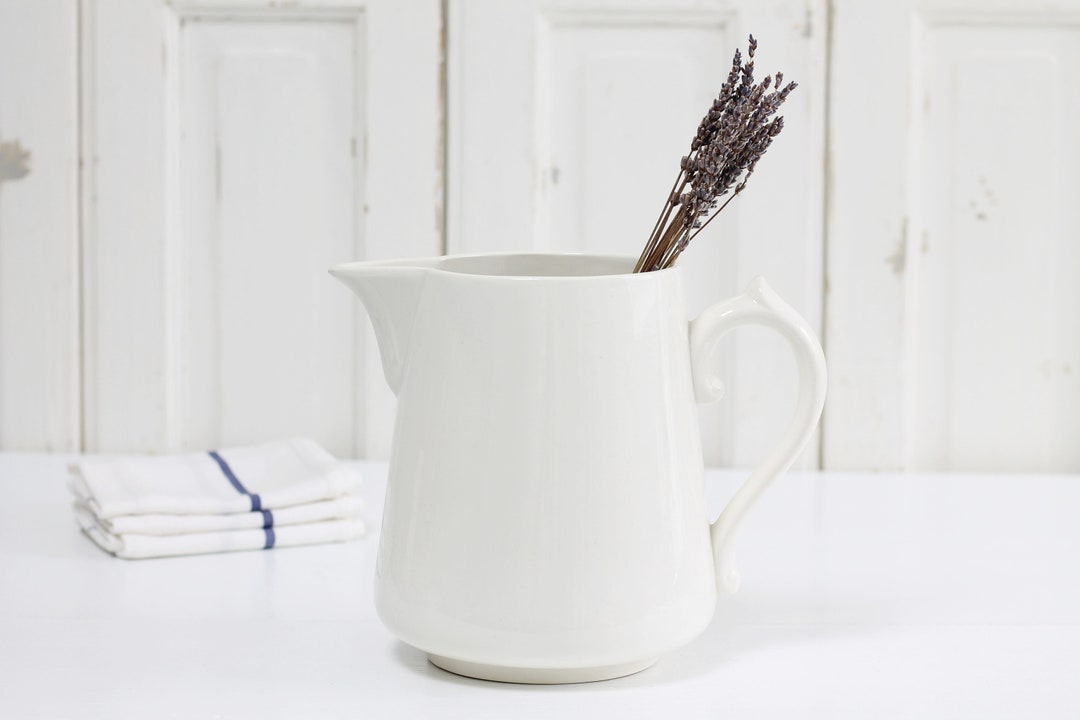 Antique Chunky White Ironstone Water Pitcher, Old Creamware Jug ...