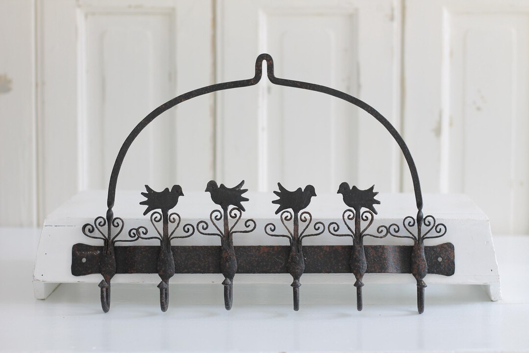 Antique Traditional French Forged Iron Kitchen Utensil Rack, Wrought ...