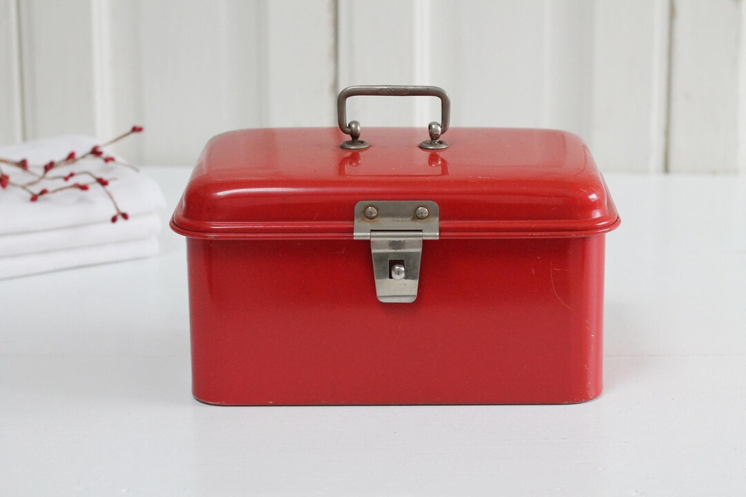 Vintage 1950s Red Enamel Lunch Box, Enameled Ginger Bread Box With ...
