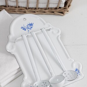 Vintage Little White Enamel Kitchen Spoon Rack for Children, Mini Wall ...