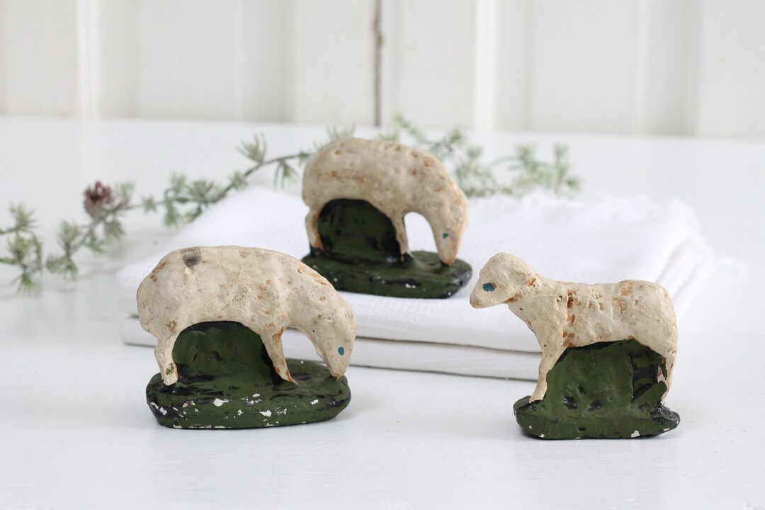 Set of 3 Antique Old Chalkware Nativity Scene Sheep Figures - Etsy