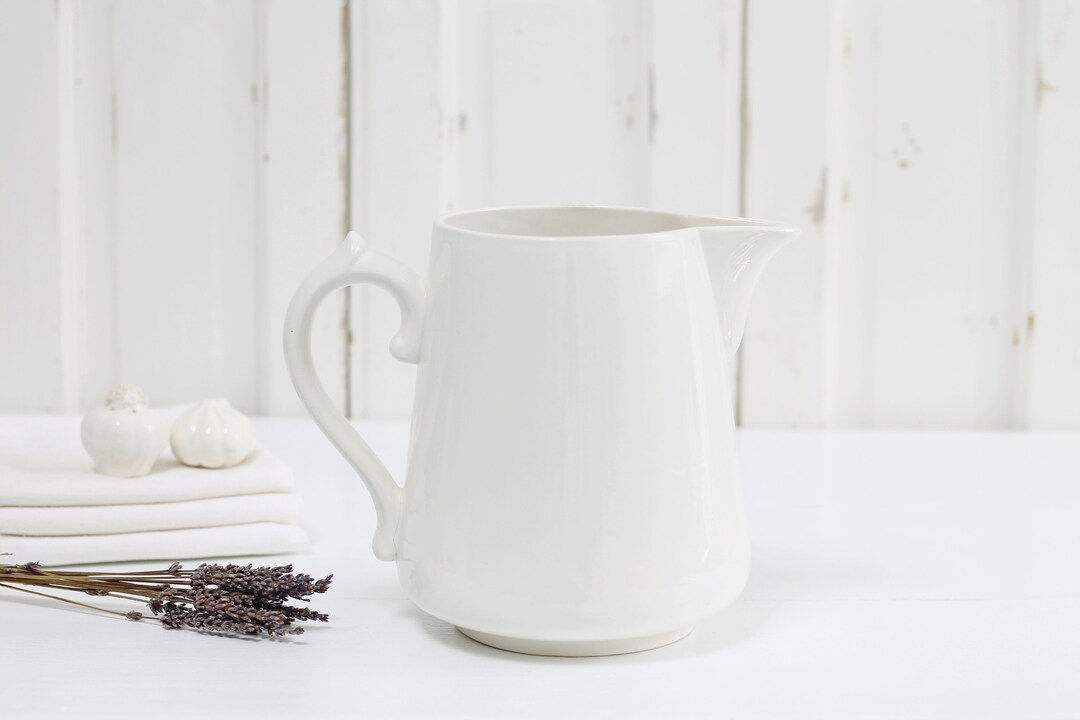 Antique Chunky White Ironstone Water Pitcher, Old Creamware Jug ...