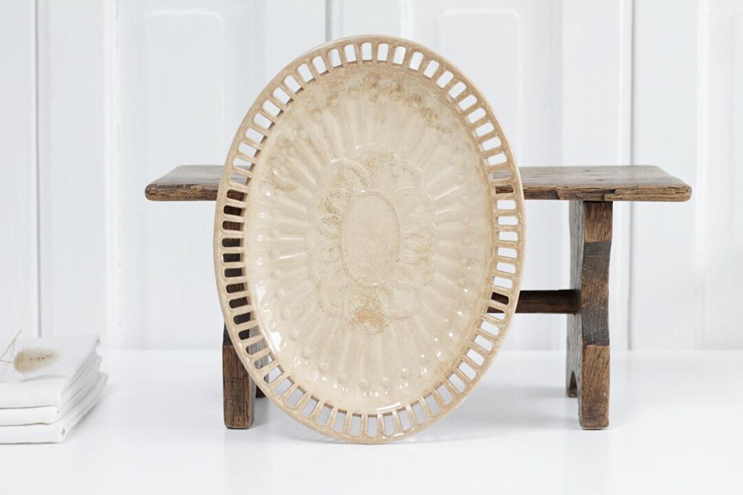 Antique HACKWOOD Oval Serving Plate, Open Work Edge, Stained Ironstone ...
