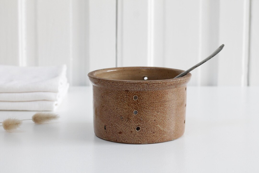 Vintage French Glazed Stoneware Cheese Mold, Mustard or Brown Gres ...