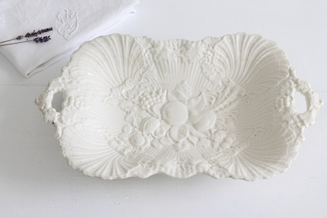 Antique Ironstone Serving Dish W Decor Ornate Embossed of Fruits ...