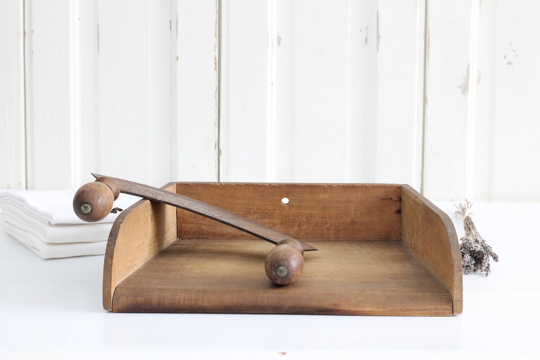 Antique Wooden Herb Cutting Board & Mezzaluna Rocking Knife, Primitive ...
